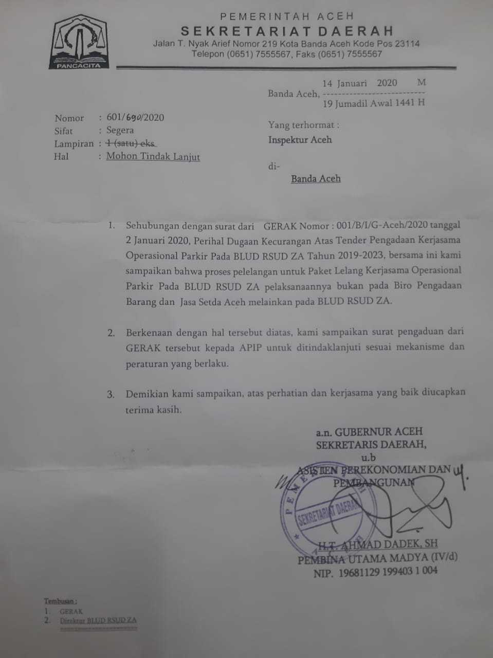 Asisten II Minta Inspektorat Dalami Laporan GeRAK Aceh